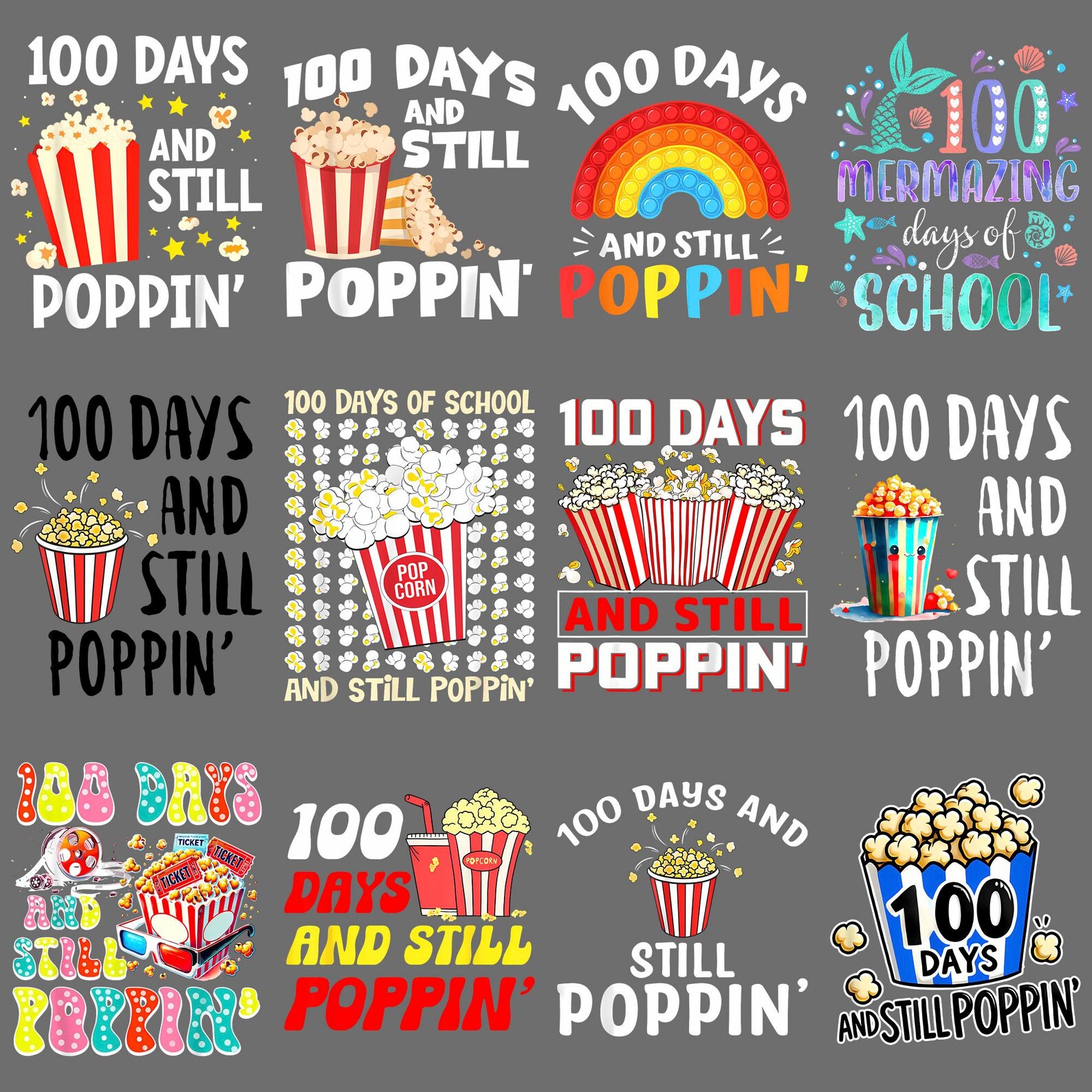 Still Poppin’ 100 Days of School PNG – Funny Popcorn Star Kids Clipart ...