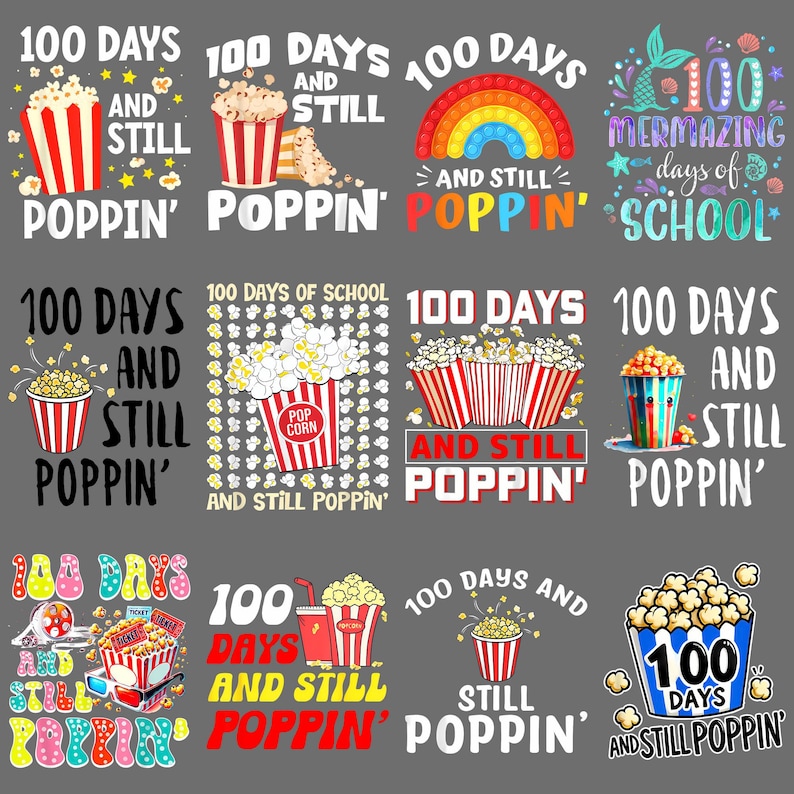 Still Poppin’ 100 Days of School PNG – Funny Popcorn Star Kids Clipart ...