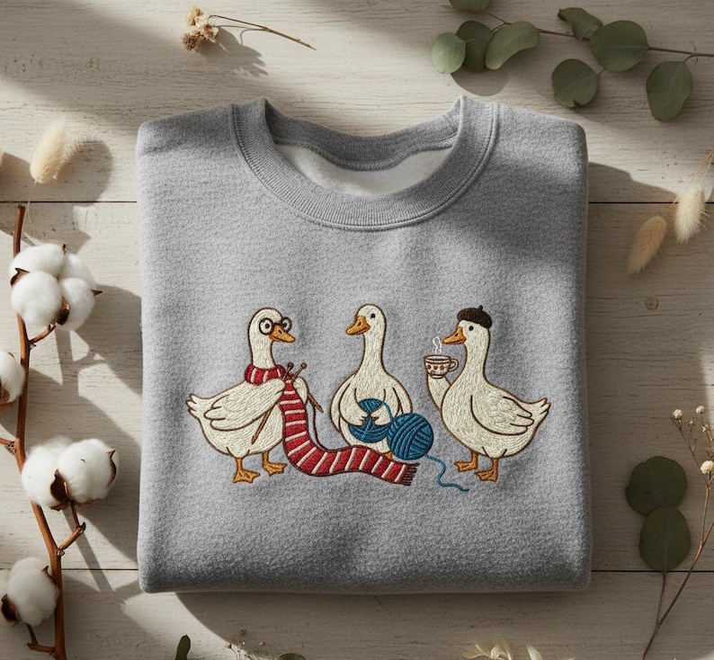 Custom Embroidered Goose Knitting Sweatshirt, Cozy Goose Crewneck ...