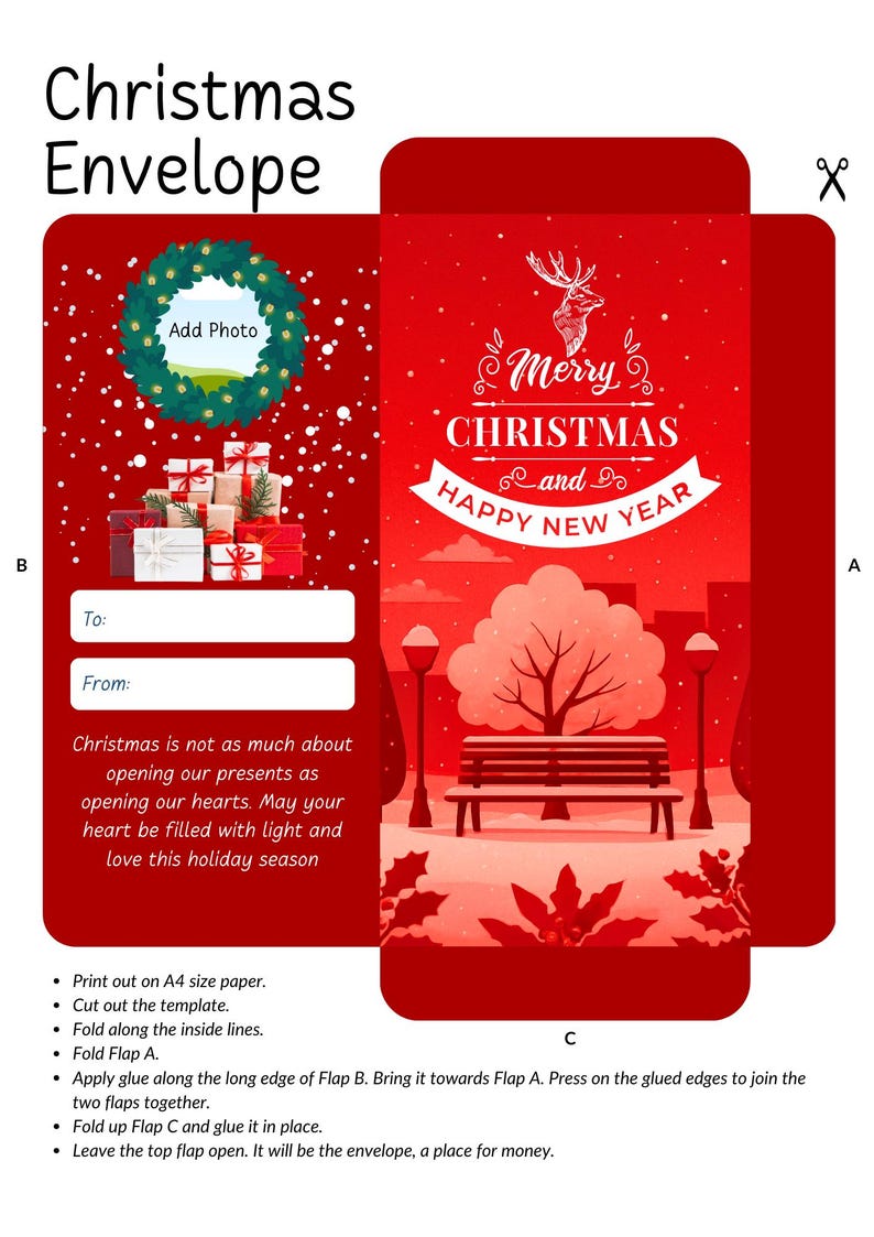 Printable Christmas Money Envelope, Holiday Cash Gift Holder, DIY ...