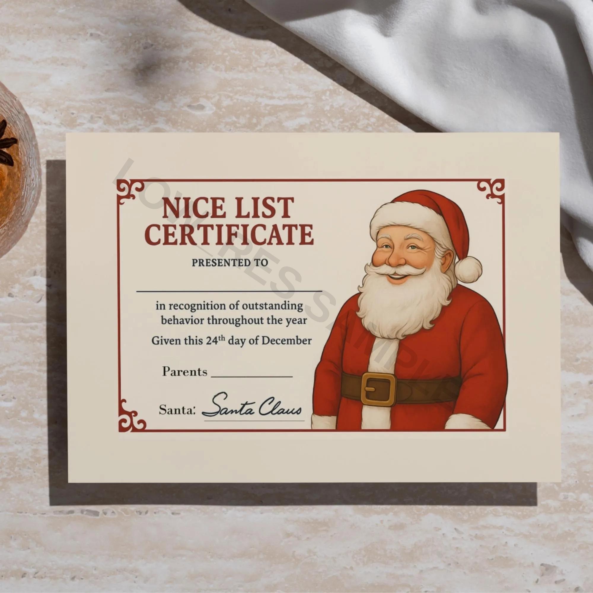 Kids Santa Nice List Certificate, Printable Good Behavior Award ...