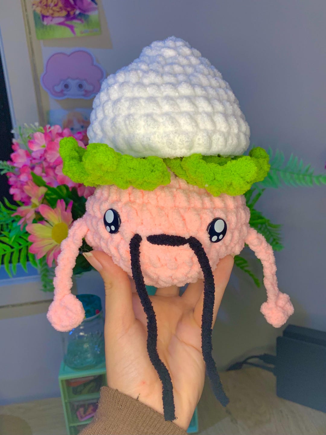 Cute Crochet Tulip Plushie With Moustache | Funny Pop up Plush Flower ...