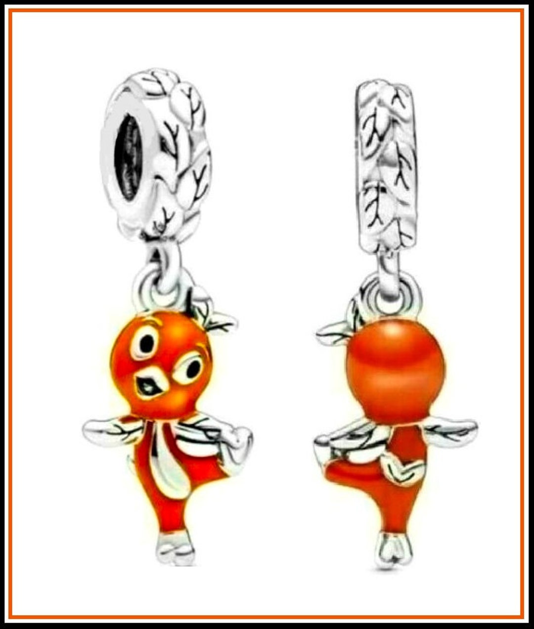 ORANGE BIRD ~ Silver Plated Dangle Charm With ORANGE Enamel and Leaf ...