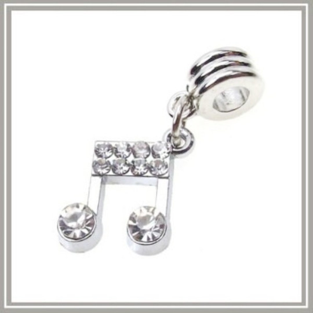 MUSIC Musical NOTES With Clear Rhinestones CZ Silver Dangle Charm Bead ...