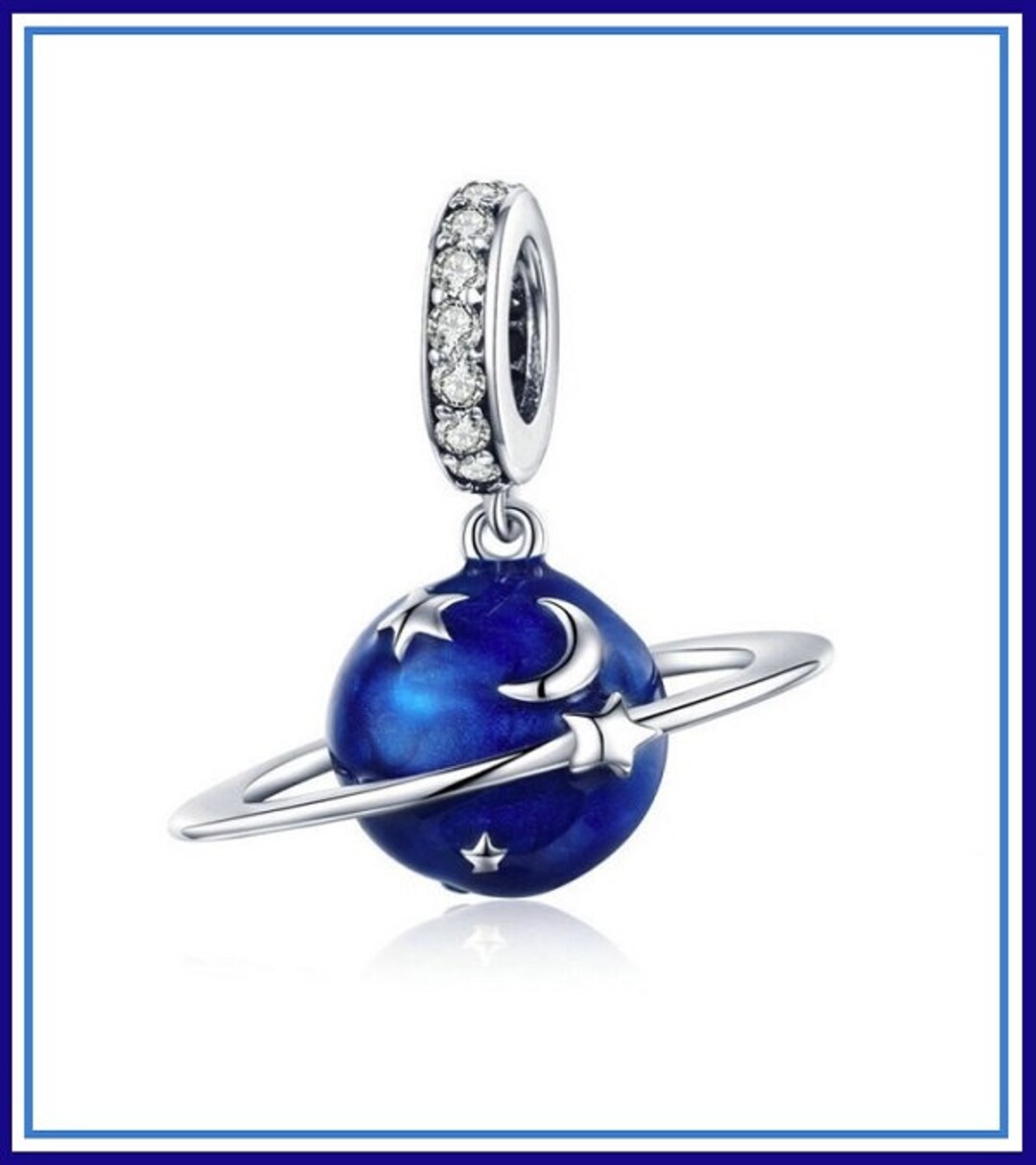 Group Sale Blue Enamel PLANET Oval Shape SATURN Ring Silver Plated CZ ...