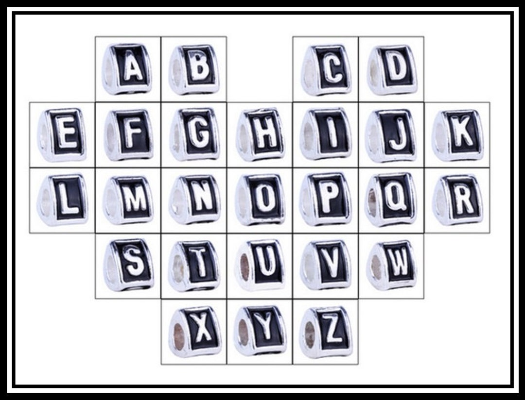 Silver Alphabet Letters A to Z on Black Enamel Choice of LETTER ...