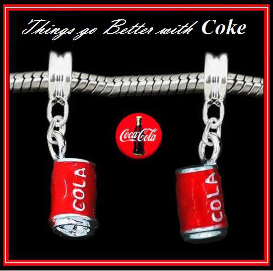 COKE Lover Cute Can of Coca COLA Red Enamel Silver Plated Dangle Charm ...