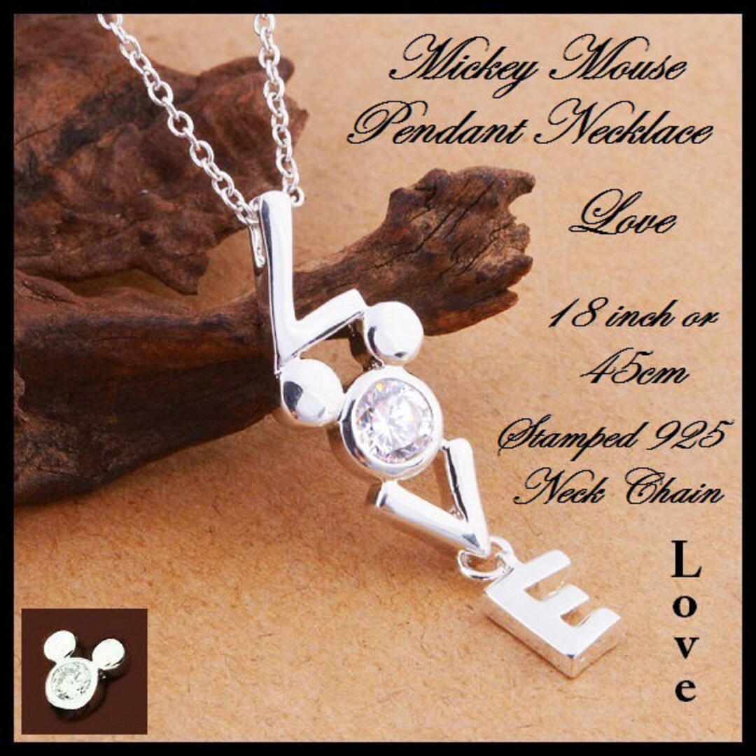Gorgeous Silver Mickey MOUSE Head Love Letters Inlaid Sparkly Clear Cz ...