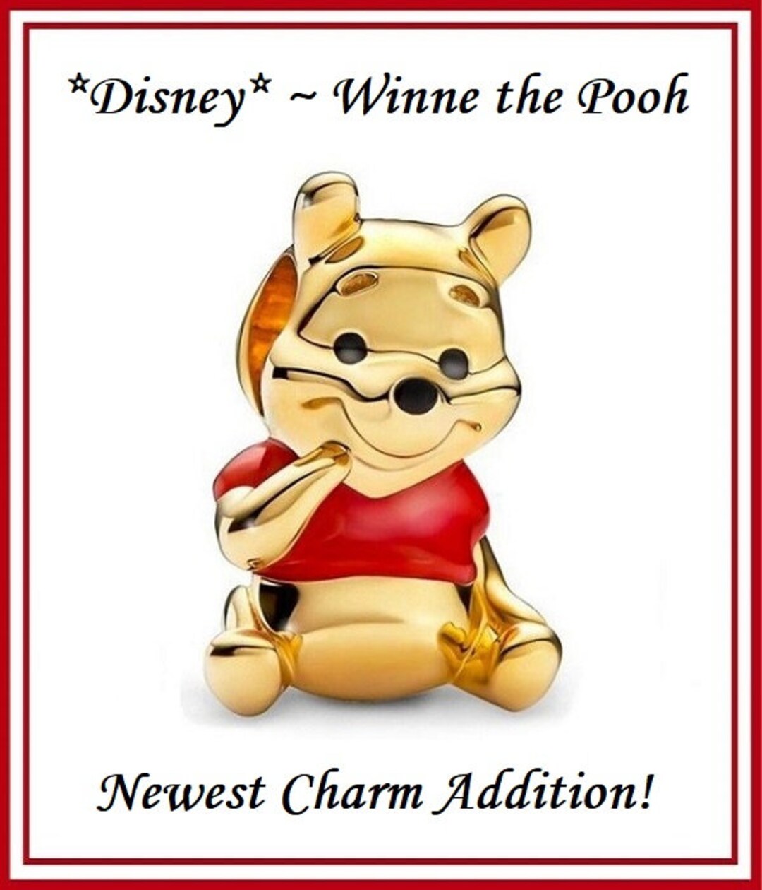Group Sale Disney WINNIE the POOH With Red Enamel Shirt Newest Addition Bright Gold Plated Charm ...
