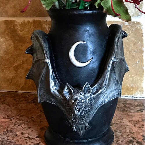 Gothic Bat Vase Matte Black Goth Bats Flowers Macabre - Etsy