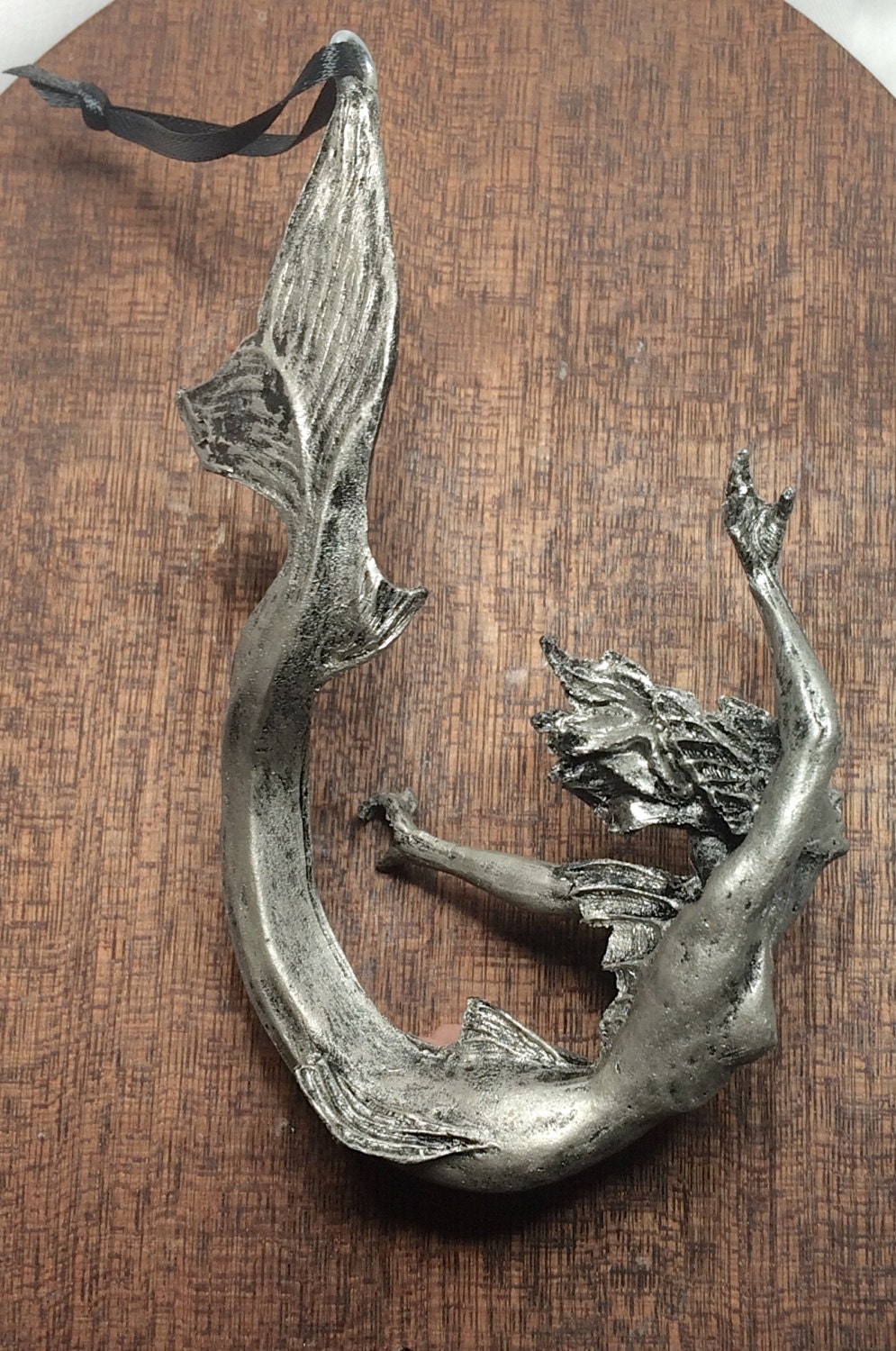 Mermaid Ornament, Hand Painted Resin Sculpture, Pewter Finish| Mythical ...