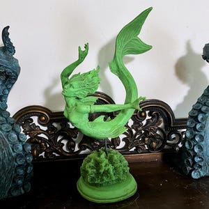 Mermaid Statue, Hand Painted Resin Sculpture, Jade Finish| Mythical ...