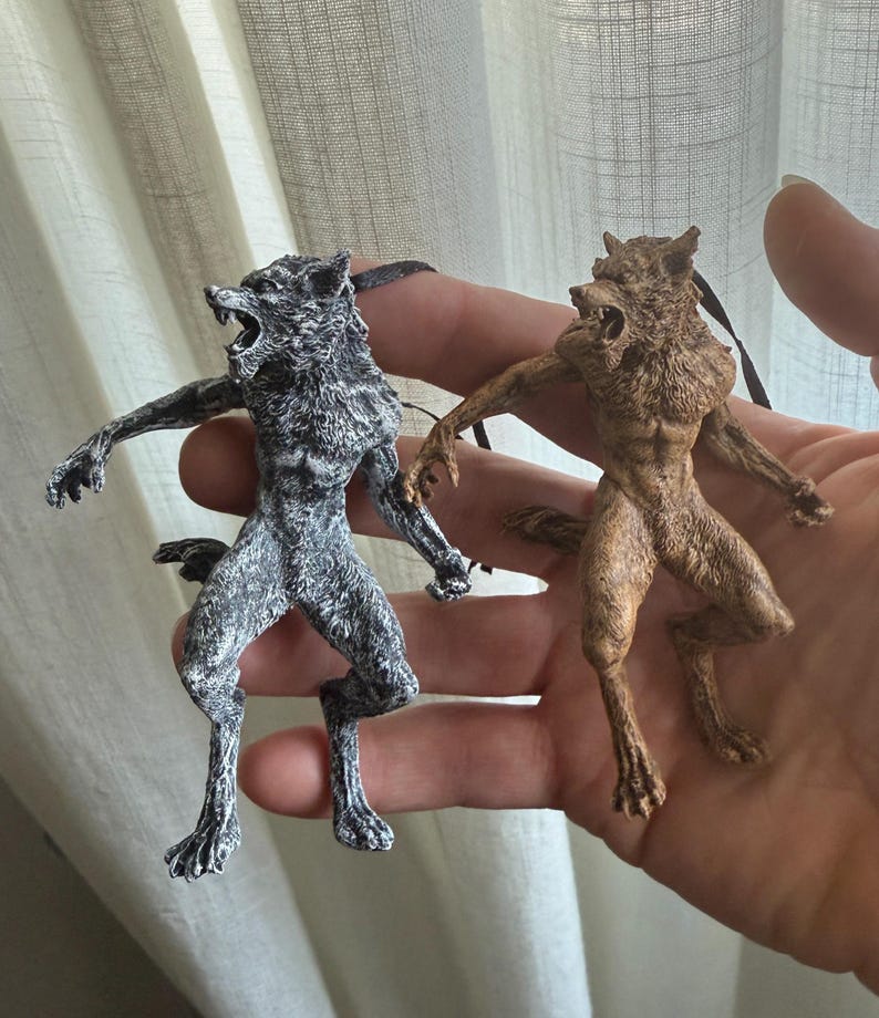 Werewolf Ornament, Grayscale, Hand Painted Resin Sculpture | Gothic ...
