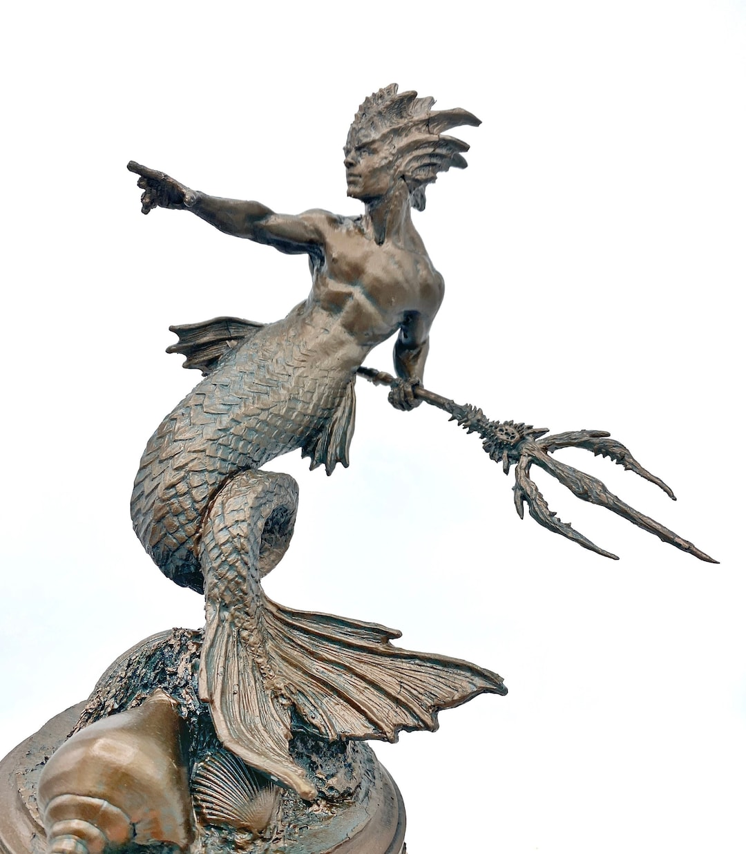 Merman/ Triton Statue, Hand Painted Resin Sculpture Mythical Creature ...