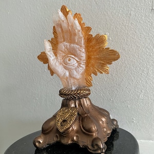 Hand of Protection Relic, Hamsa With LED Tea Light, Hand Painted Resin ...