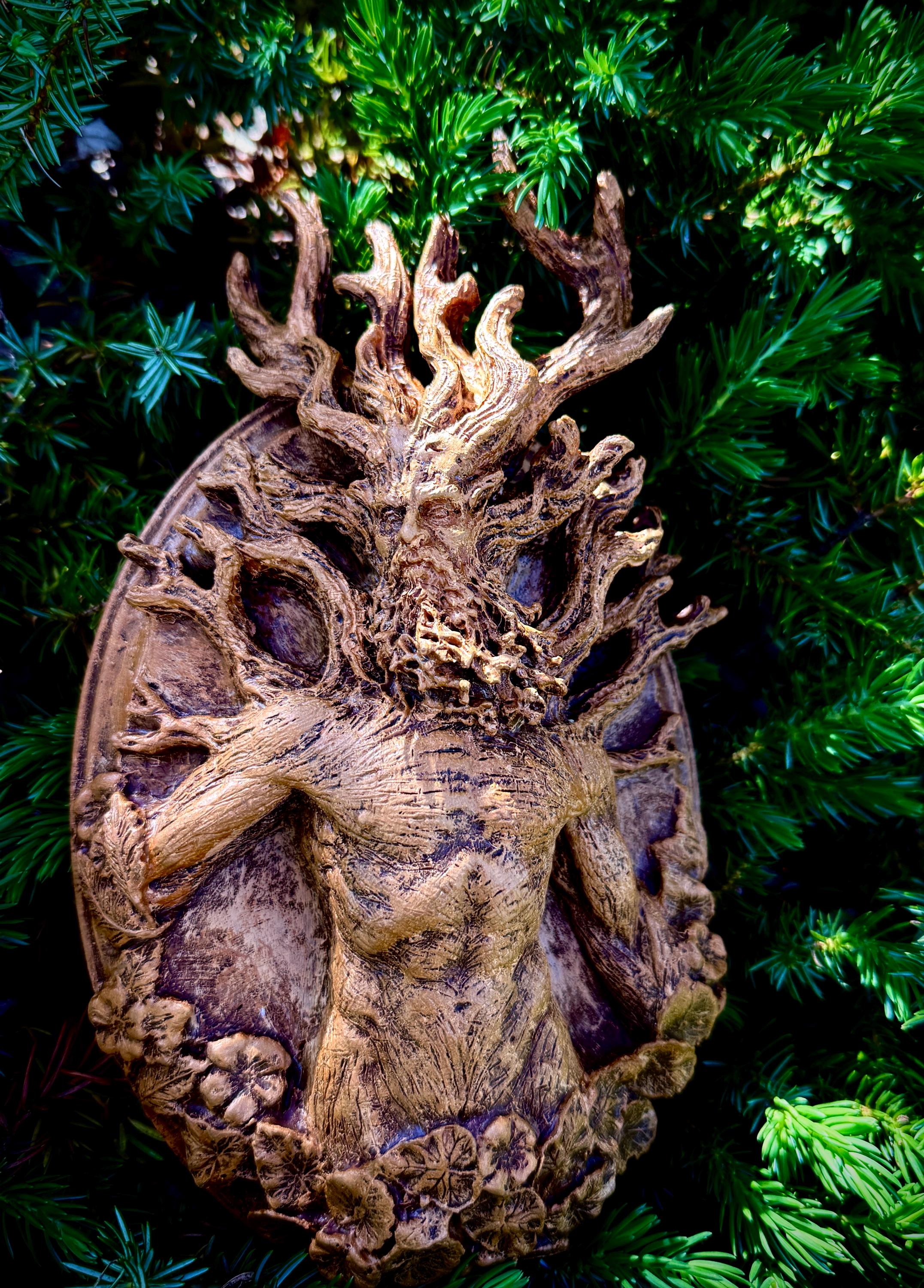 Green Man/ Cernunnos Wall Plaque, Hand Painted Resin Sculpture | Mythic ...