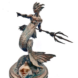Merman/ Triton Statue, Hand Painted Resin Sculpture | Mythical Creature ...