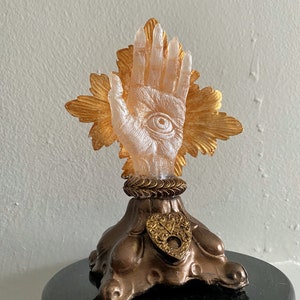 Hand of Protection Relic, Hamsa With LED Tea Light, Hand Painted Resin ...