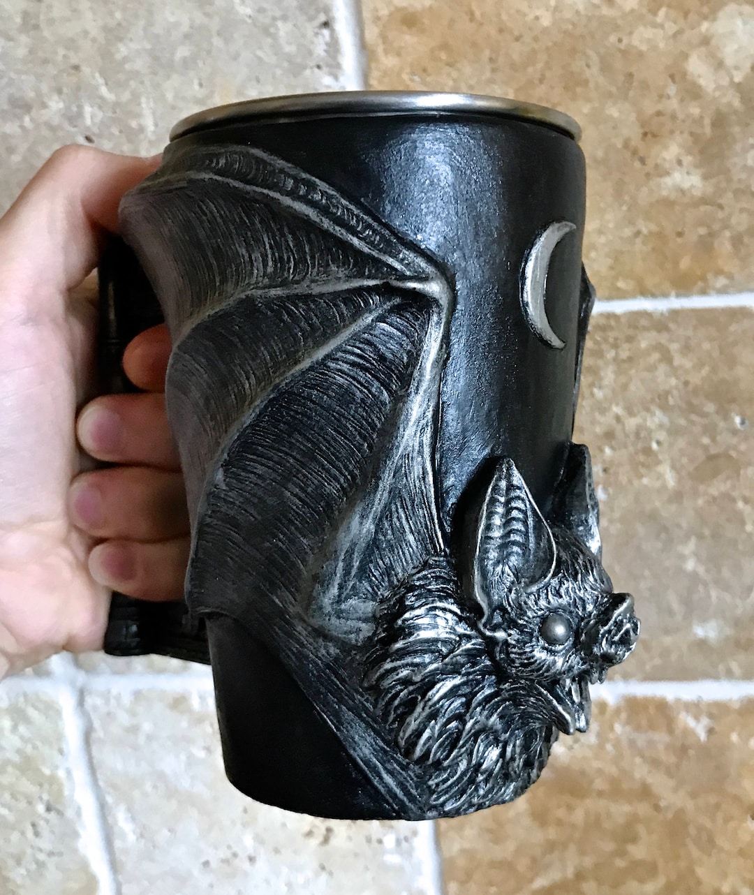 Vampire Bat Mug | Hand Sculpted Resin Gothic Art Mug With Stainless ...