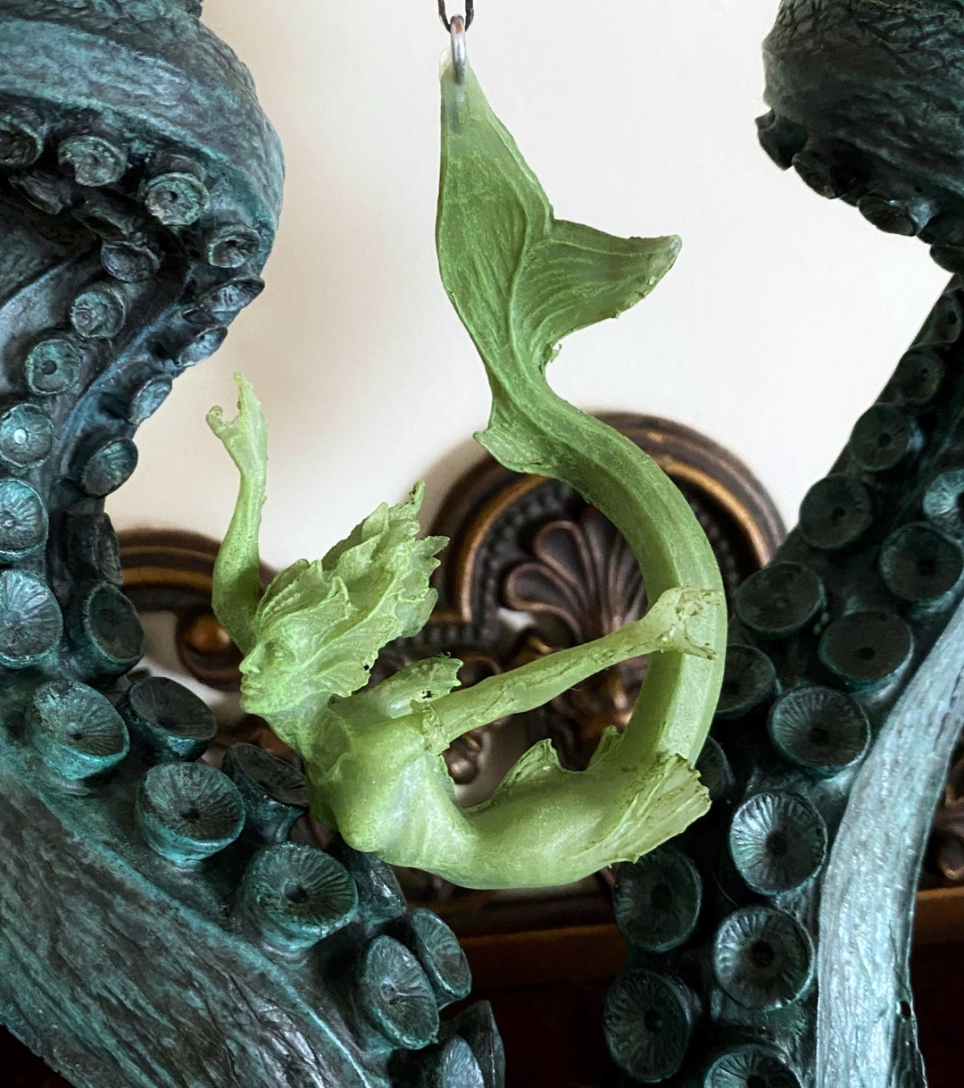 Mermaid Ornament, Hand Painted Resin Sculpture, Jade Finish| Mythical ...