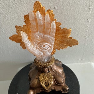 Hand of Protection Relic, Hamsa With LED Tea Light, Hand Painted Resin ...