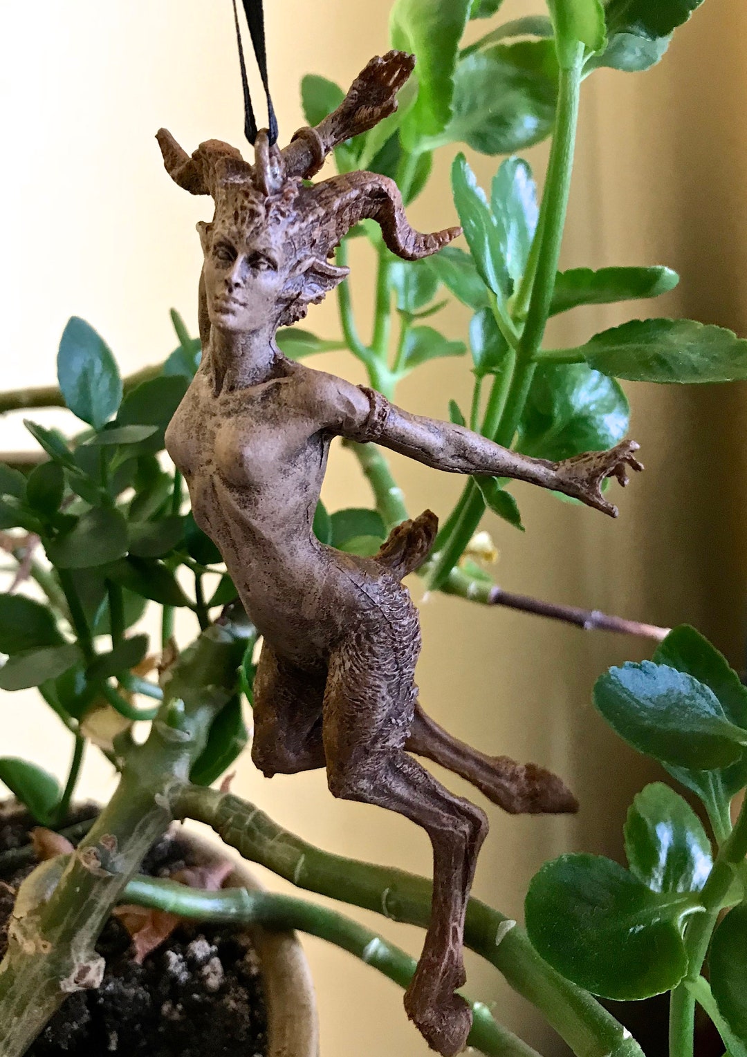 Faun Ornament, Hand Painted Resin Sculpture | Mythical Forest Creature ...