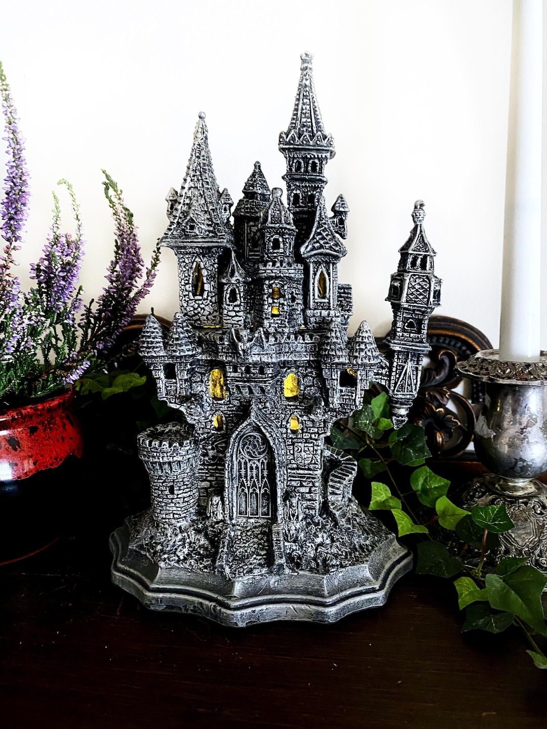 Castle Dracula, Gothic Hand Painted Resin Sculpture With LED Tea Light ...