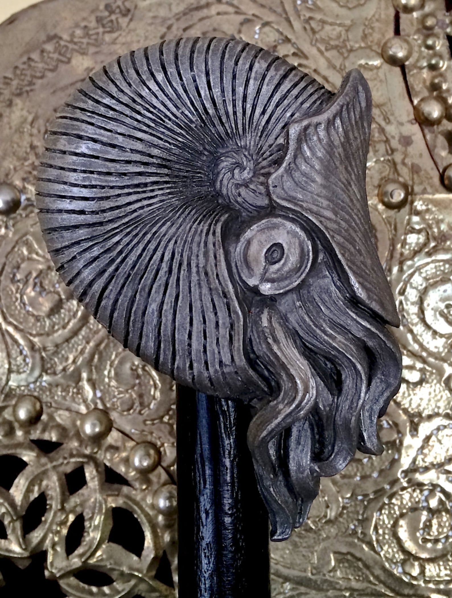 Nautilus Ammonite Cane, Hand Sculpted Walking Stick | Nautical Fossil ...