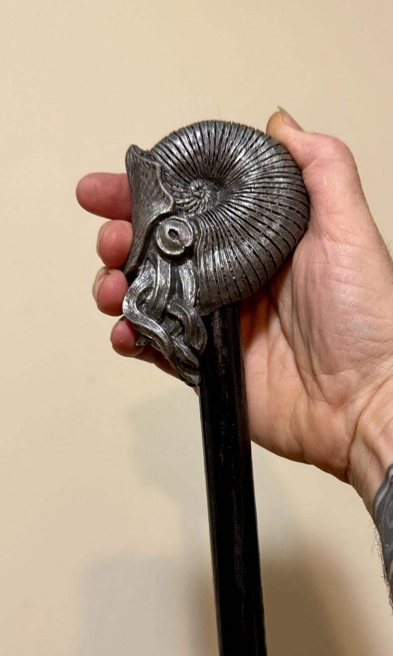 Nautilus Ammonite Cane, Hand Sculpted Walking Stick | Nautical Fossil ...