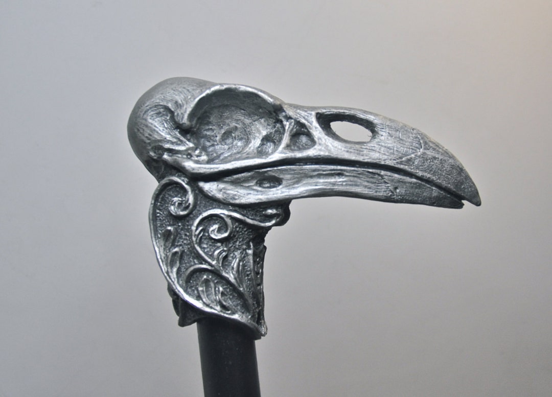 Raven Skull Cane, Hand Sculpted Walking Stick | Dark Victorian Gothic ...