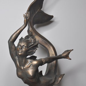 Mermaid Statue, Hand Painted Resin Sculpture, Bronze Finish| Mythical ...