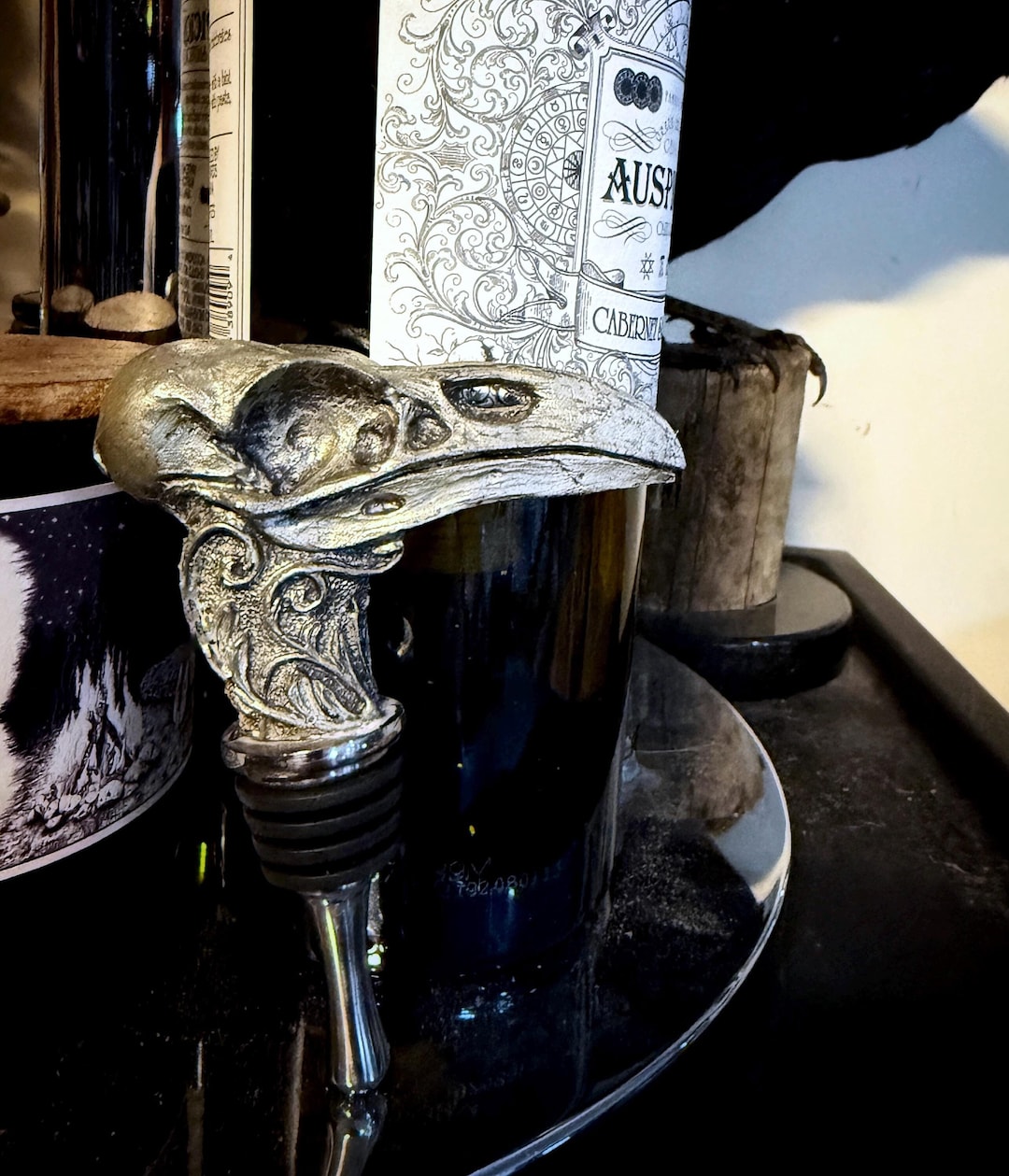 Raven Skull Winestopper, Hand Sculpted Resin | Gothic Art Barware ...