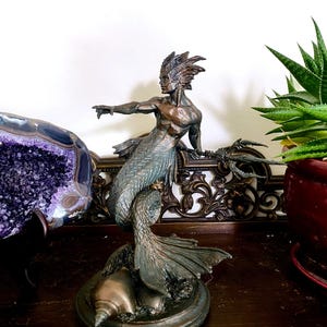 Merman/ Triton Statue, Hand Painted Resin Sculpture | Mythical Creature ...