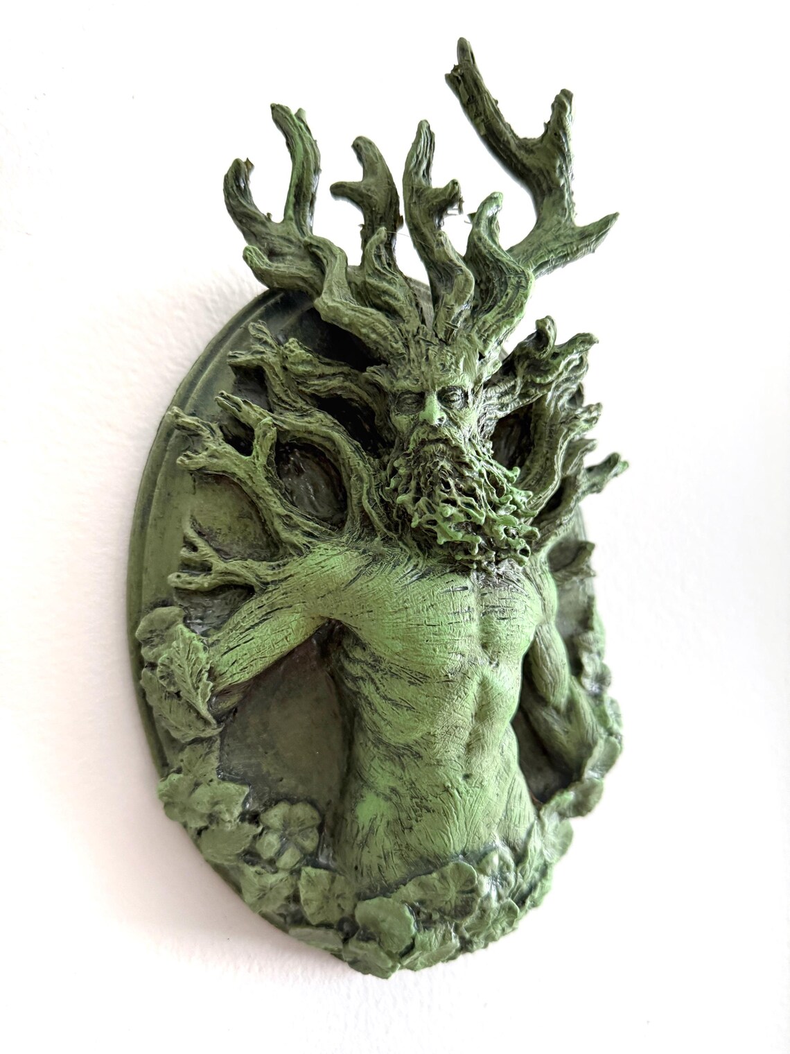 Green Man/ Cernunnos Wall Plaque, Hand Painted Resin Sculpture | Mythic ...