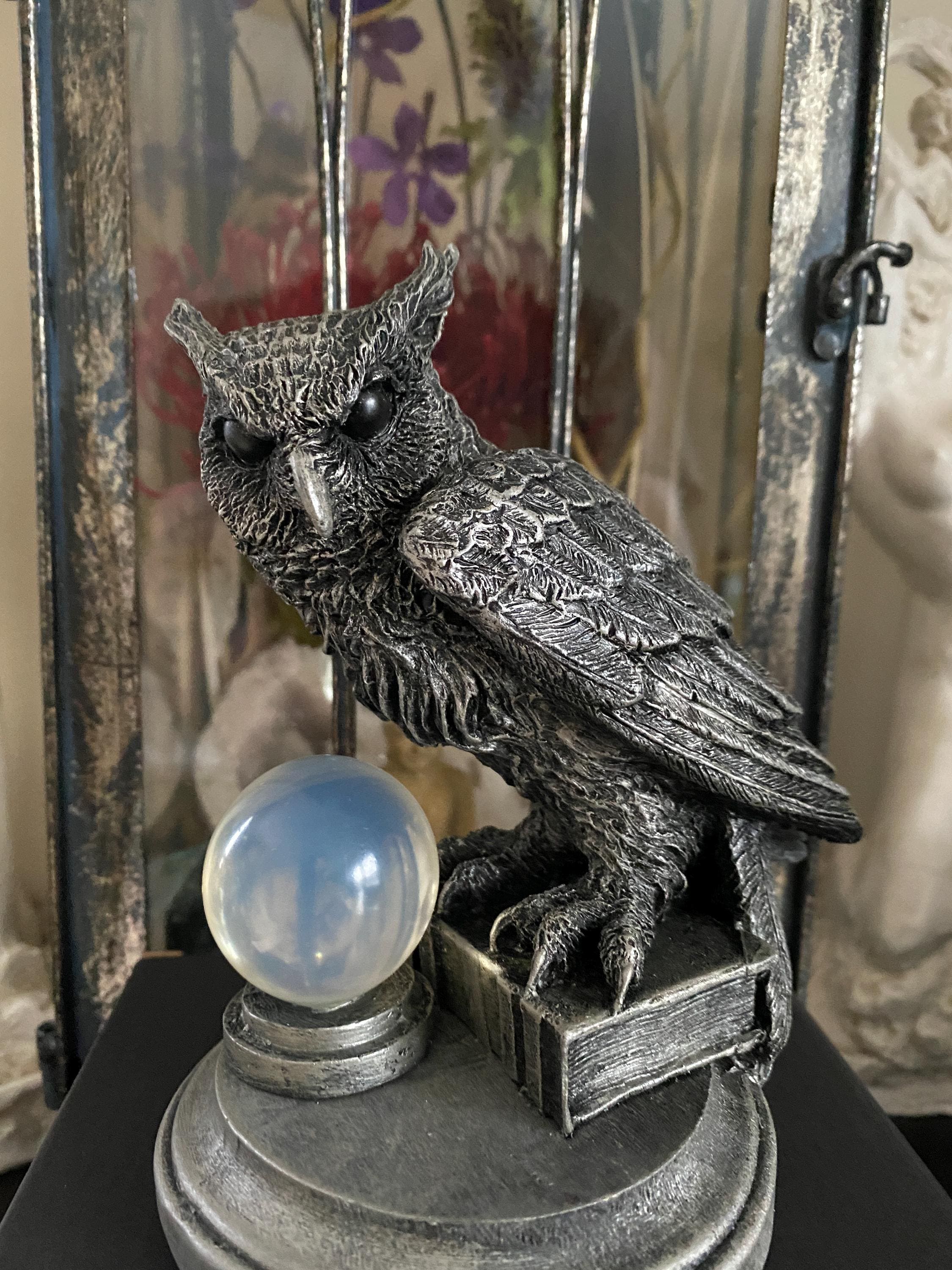 Horned Owl: Witch’s Familiar Statue, Hand Painted Resin Sculpture ...