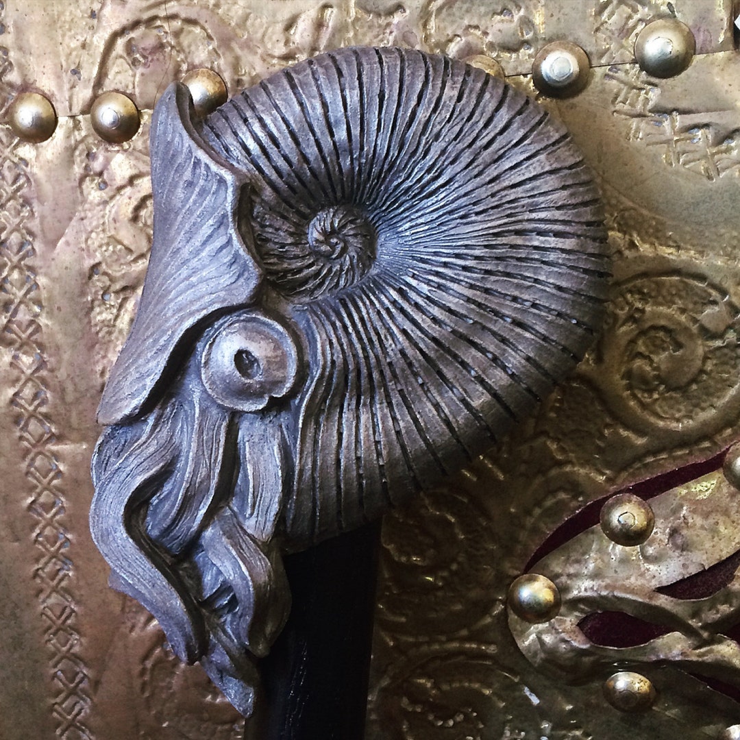 Nautilus Ammonite Cane, Hand Sculpted Walking Stick | Nautical Fossil ...