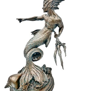 Merman/ Triton Statue, Hand Painted Resin Sculpture Mythical Creature ...