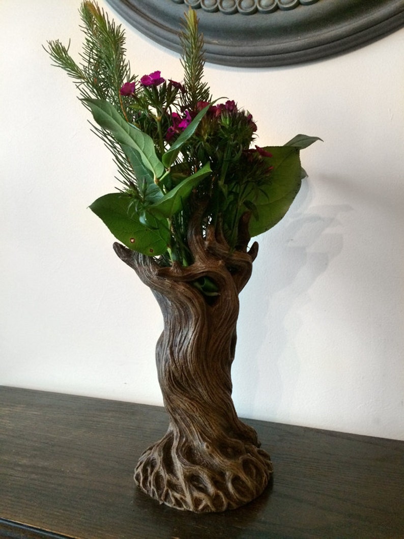Tree Vase, Brown Finish | Unique Woodland Rustic Home Decor | Resin ...
