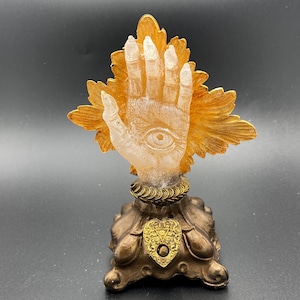Hand of Protection Relic, Hamsa With LED Tea Light, Hand Painted Resin ...
