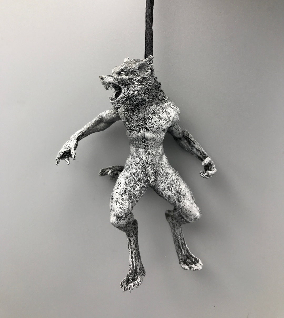 Werewolf Ornament, Grayscale, Hand Painted Resin Sculpture | Gothic ...