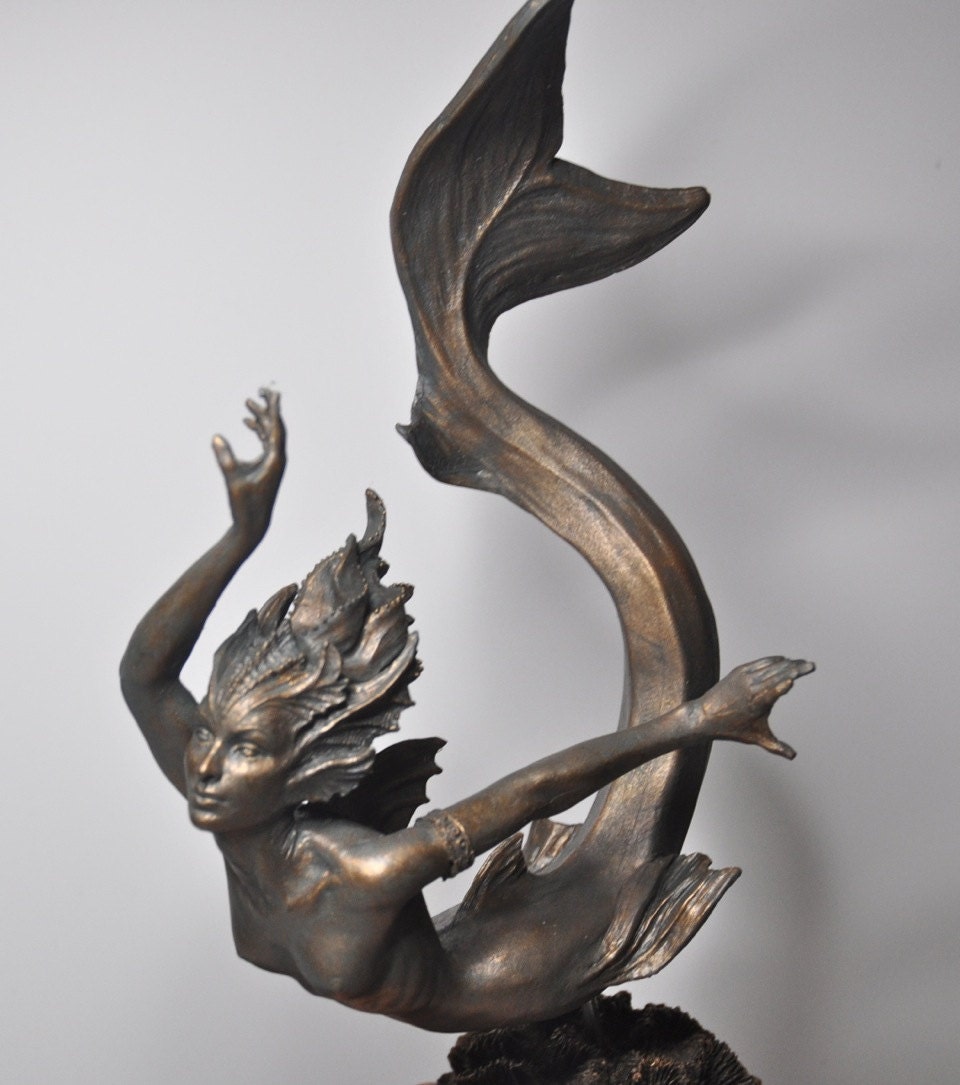 Mermaid Statue Bronze Finish - Etsy Canada