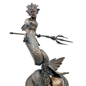 Merman/ Triton Statue, Hand Painted Resin Sculpture | Mythical Creature ...