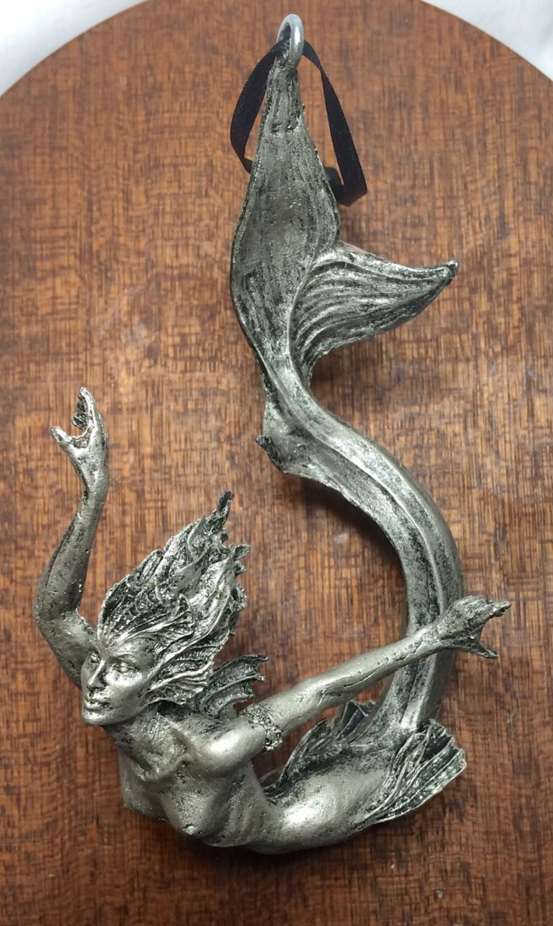 Mermaid Ornament, Hand Painted Resin Sculpture, Pewter Finish| Mythical ...