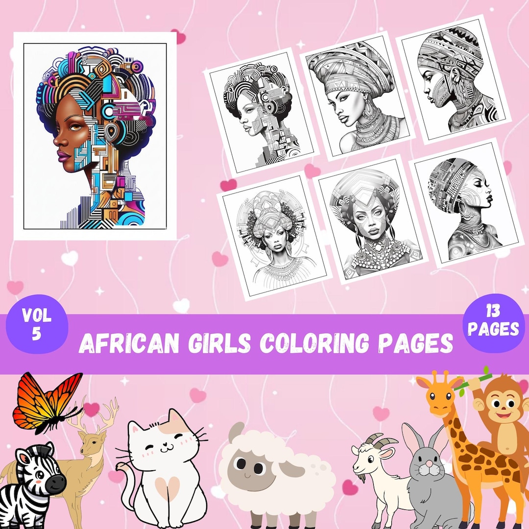 African Girl Portraits Coloring Pages V5 | Afrocentric Adult Coloring ...