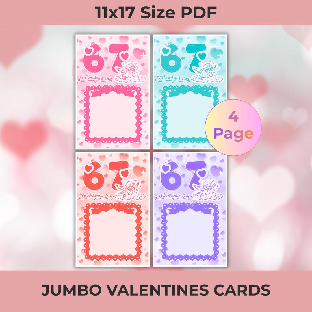 67 Valentines Jumbo Treat Card for Kids, Printable Valentine Cards ...