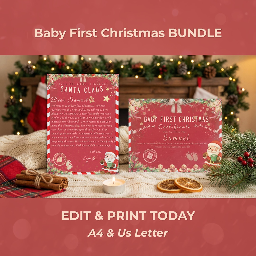 BUNDLE Baby First Christmas Letter From Santa & Personalized Nice List ...