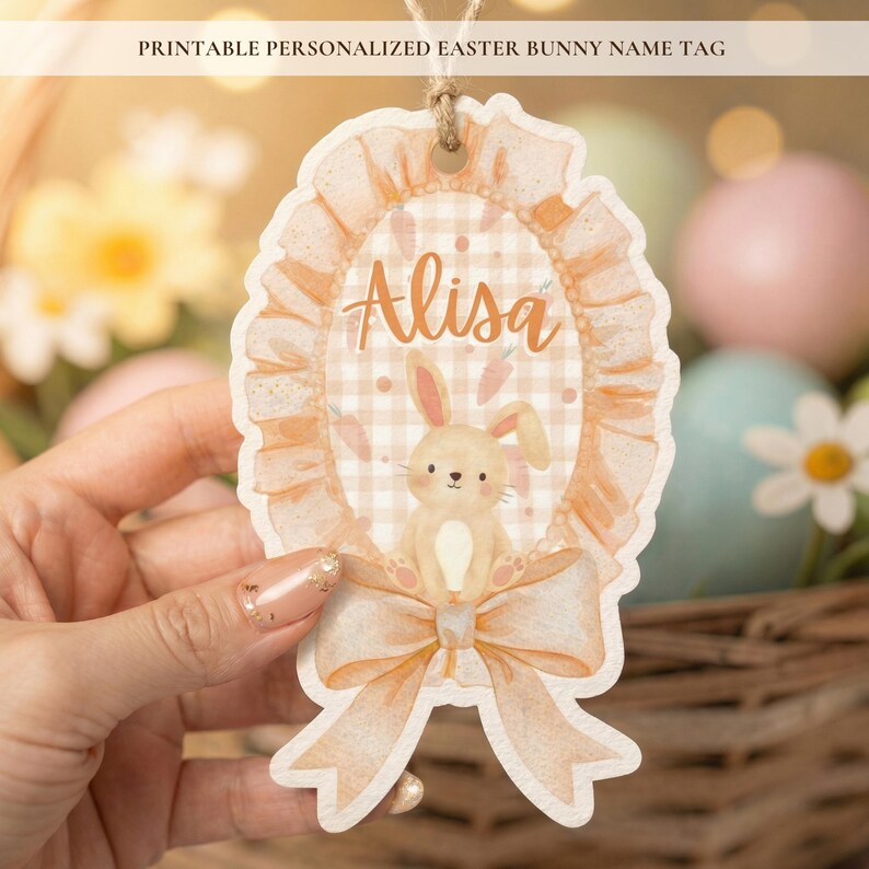 Printable Easter Bunny Tag Coquette , Personalized Easter Basket Tag ...