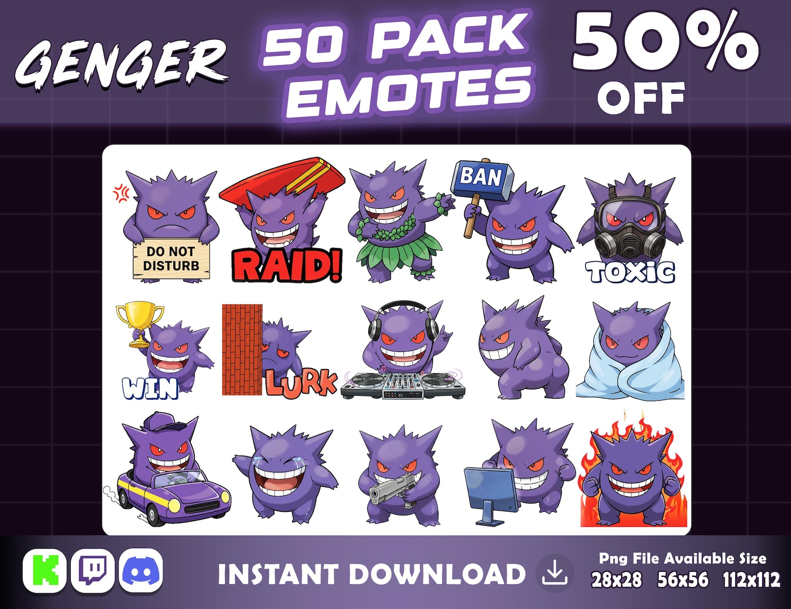 Gengar Chibi Twitch Emote Pack – 50 Cute Reactions – Instant Download ...
