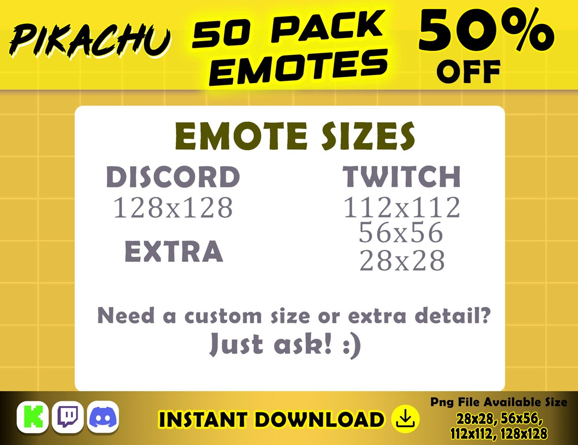 Pikachu Emotes Twitch Pokemon Pack – 50 Cute Reactions – Instant ...