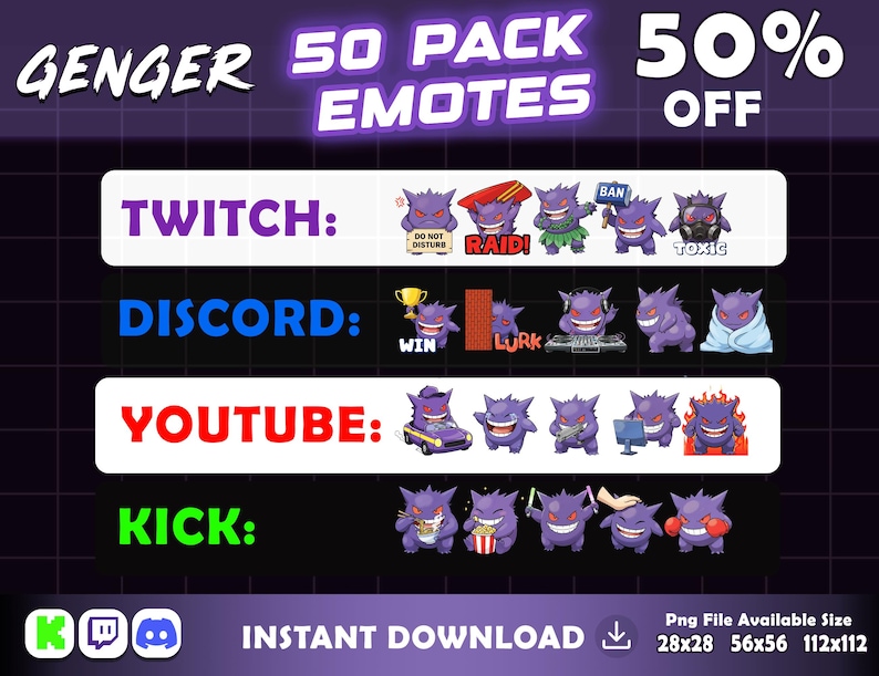 Gengar Chibi Twitch Emote Pack – 50 Cute Reactions – Instant Download ...